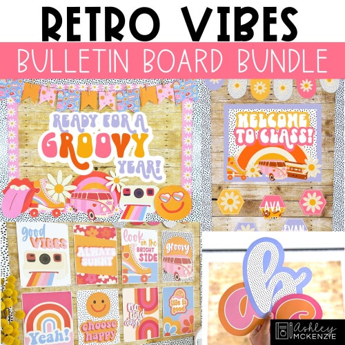 Retro Classroom Door Decor Kit Retro Vibes Theme Easy and - Etsy