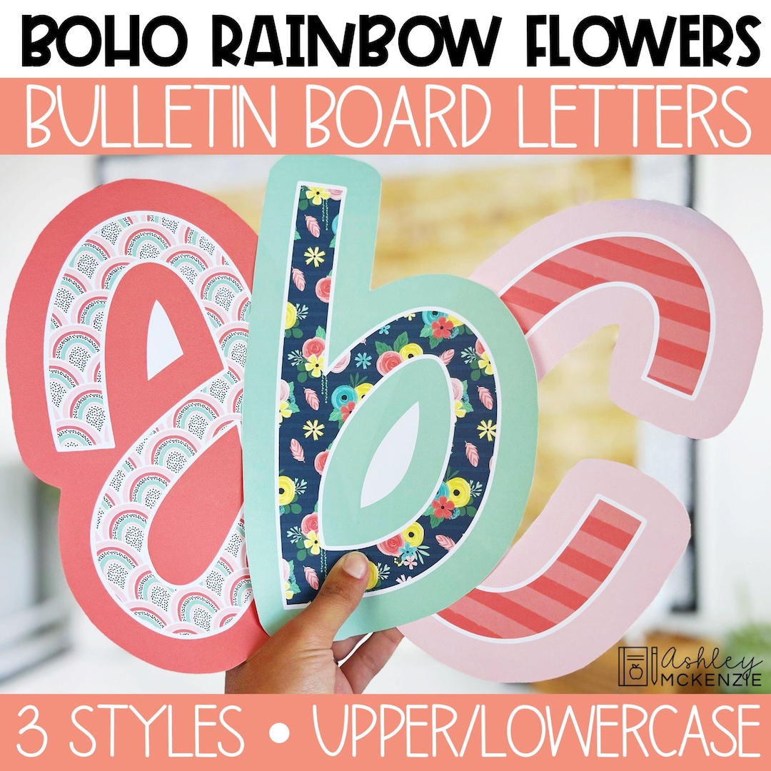 Boho Rainbow Flowers Classroom Decor, A-Z Bulletin Board Letters ...