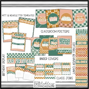 Modern Gingham Checkered Themed Classroom Decor Bundle, Editable ...