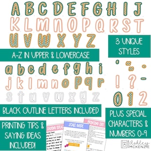 Modern Check Classroom Decor, Primary Font A-Z Bulletin Board Letters ...