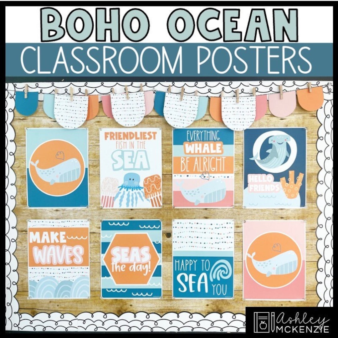 Boho Ocean Classroom Posters, Easy and Modern Classroom Decorations ...