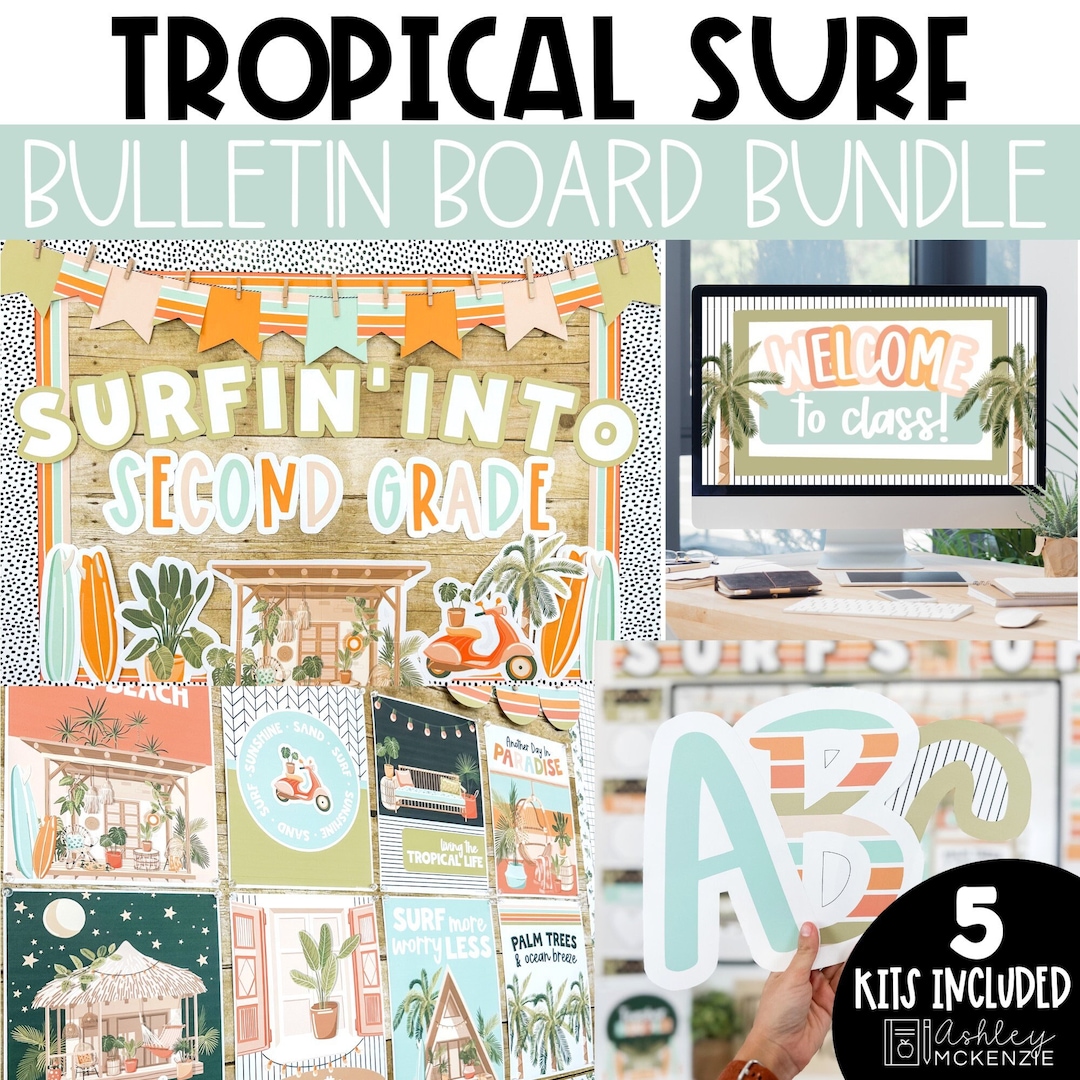 Beach Themed Back to School Classroom Decor, Tropical Surf Bulletin ...
