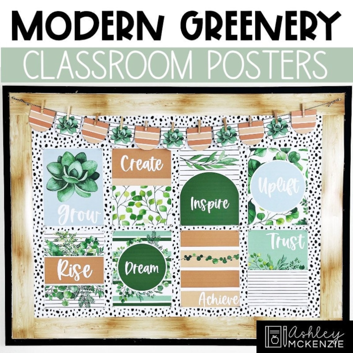 Modern Greenery Themed Classroom Posters Easy and Modern | Etsy