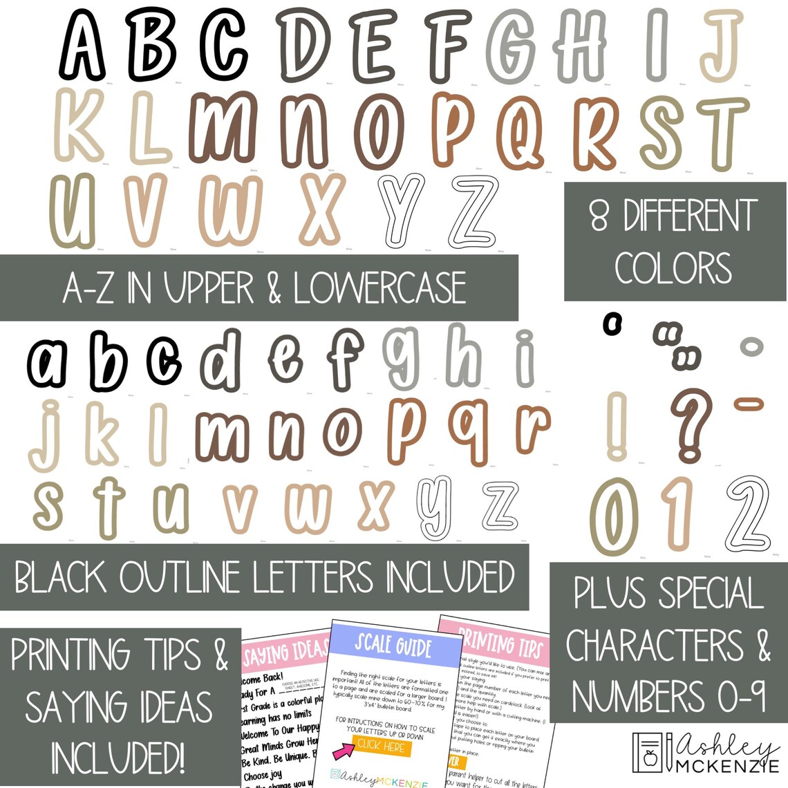 Neutral Color Bulletin Board Letters A-Z Primary Font Printable ...
