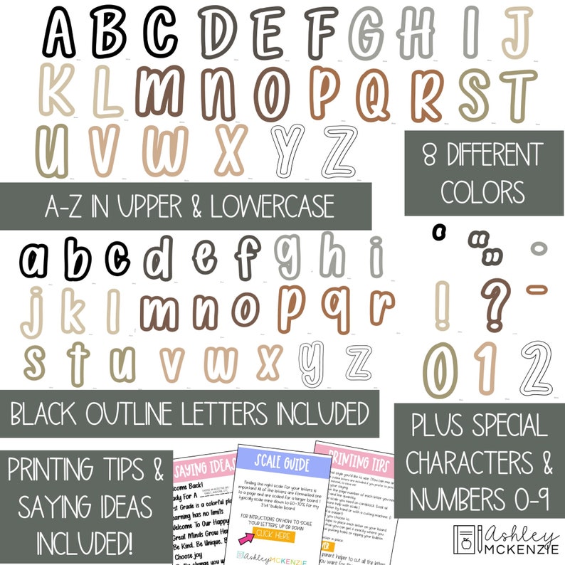 Neutral Color Bulletin Board Letters A-Z Primary Font Printable ...