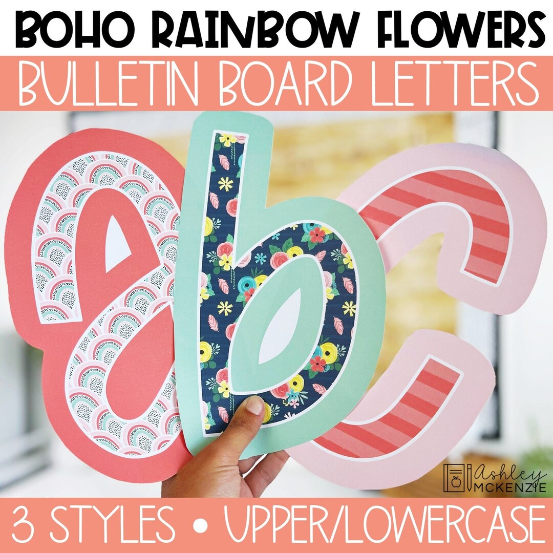 Boho Rainbow Flowers Classroom Decor, A-Z Bulletin Board Letters ...