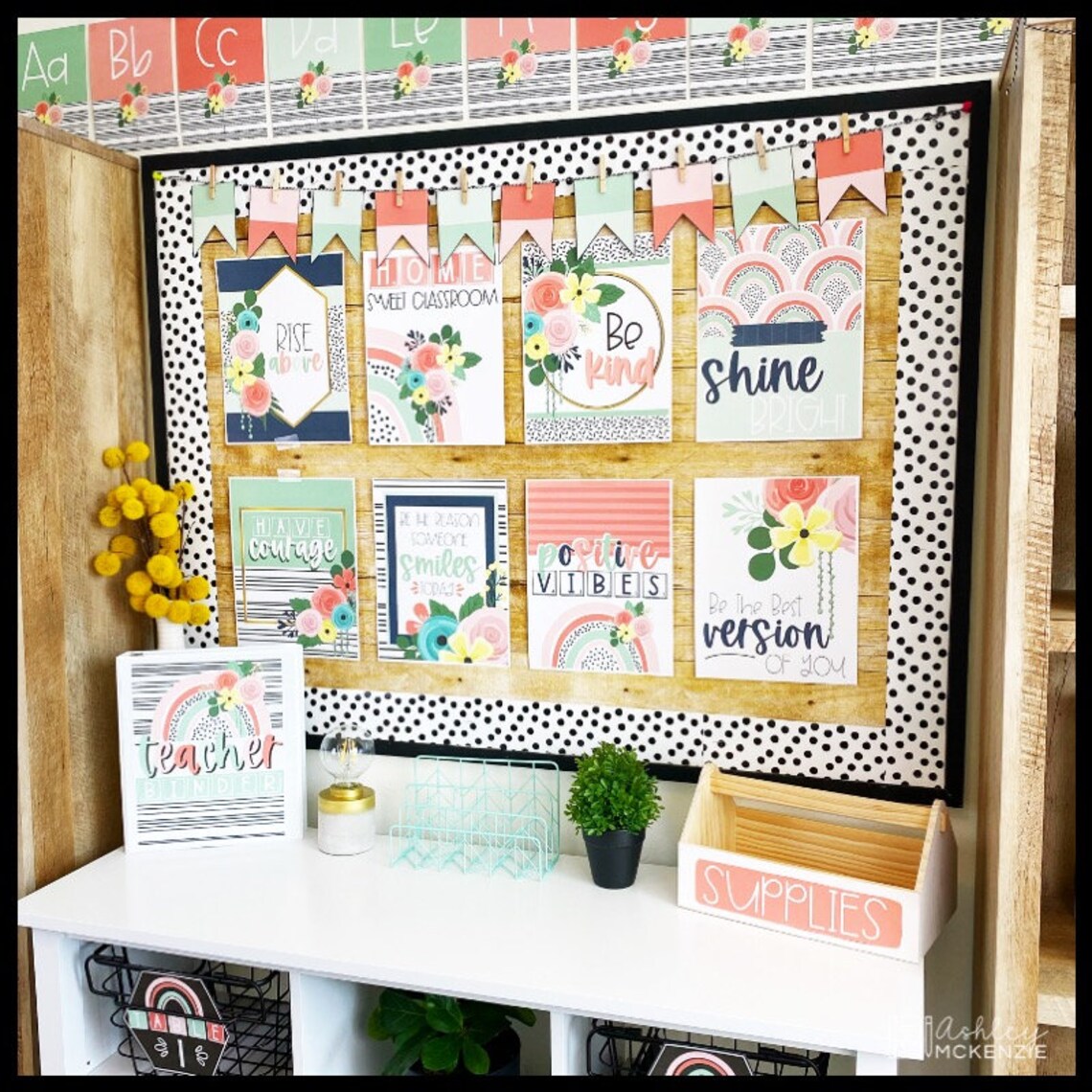 Boho Rainbow Flowers Classroom Decor Bundle Easy and Modern - Etsy