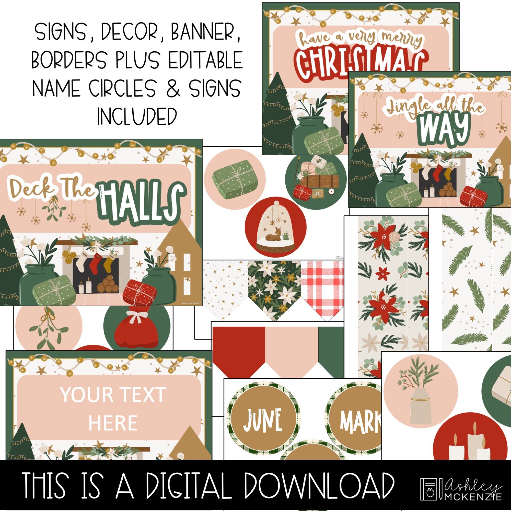 Modern Christmas Classroom Door Decor Kit, Holiday Season Decorations ...