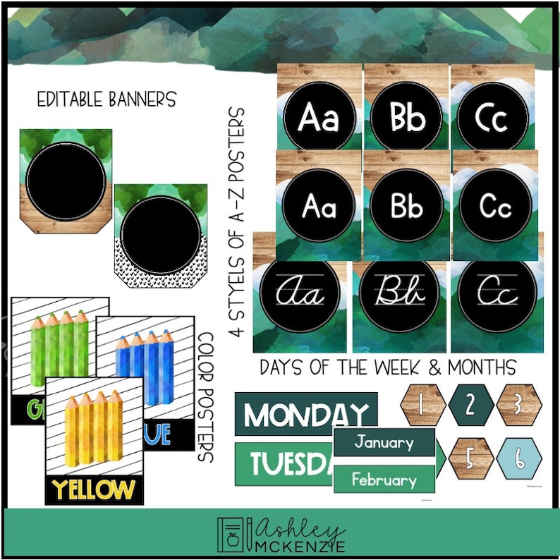 Scandi Mountains Classroom Decor Bundle Modern Back to School Bulletin ...