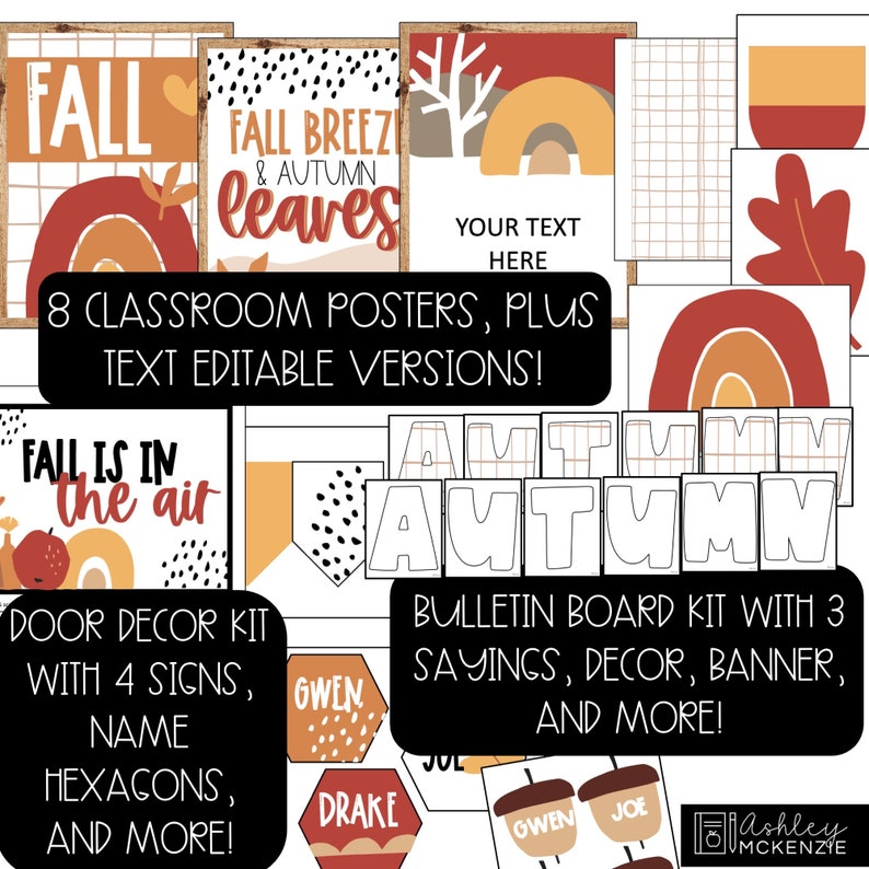 Boho Fall Classroom Decor, Bulletin Board Kit, Classroom Posters, Door ...