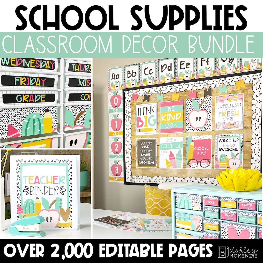 School Supplies Classroom Decor Bundle Modern Back to School Bulletin ...