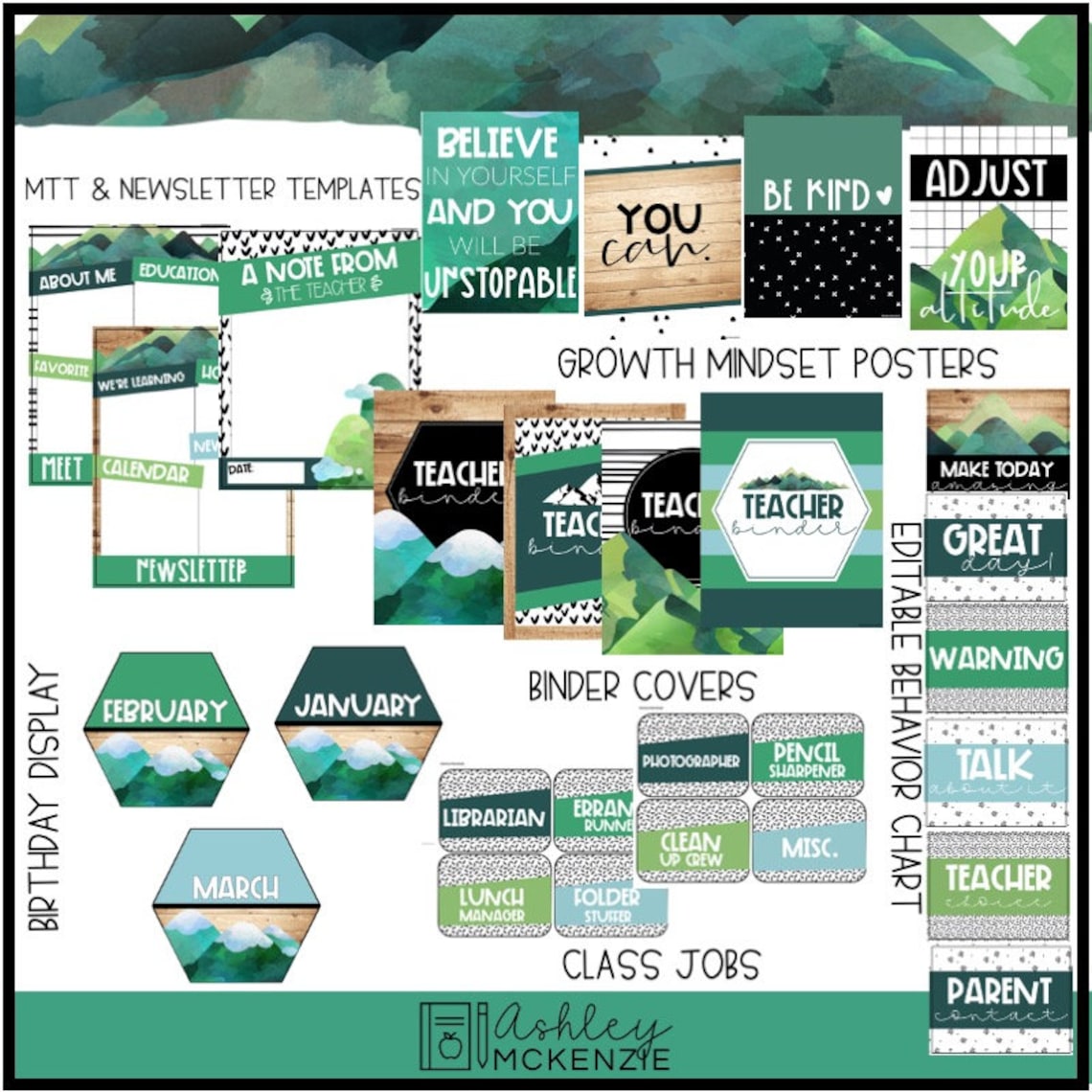 Scandi Mountains Classroom Decor Bundle Easy and Modern - Etsy Canada