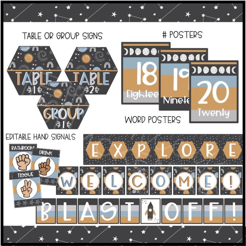 Space Classroom Decor Bundle Back to School Classroom Decorations Calm ...