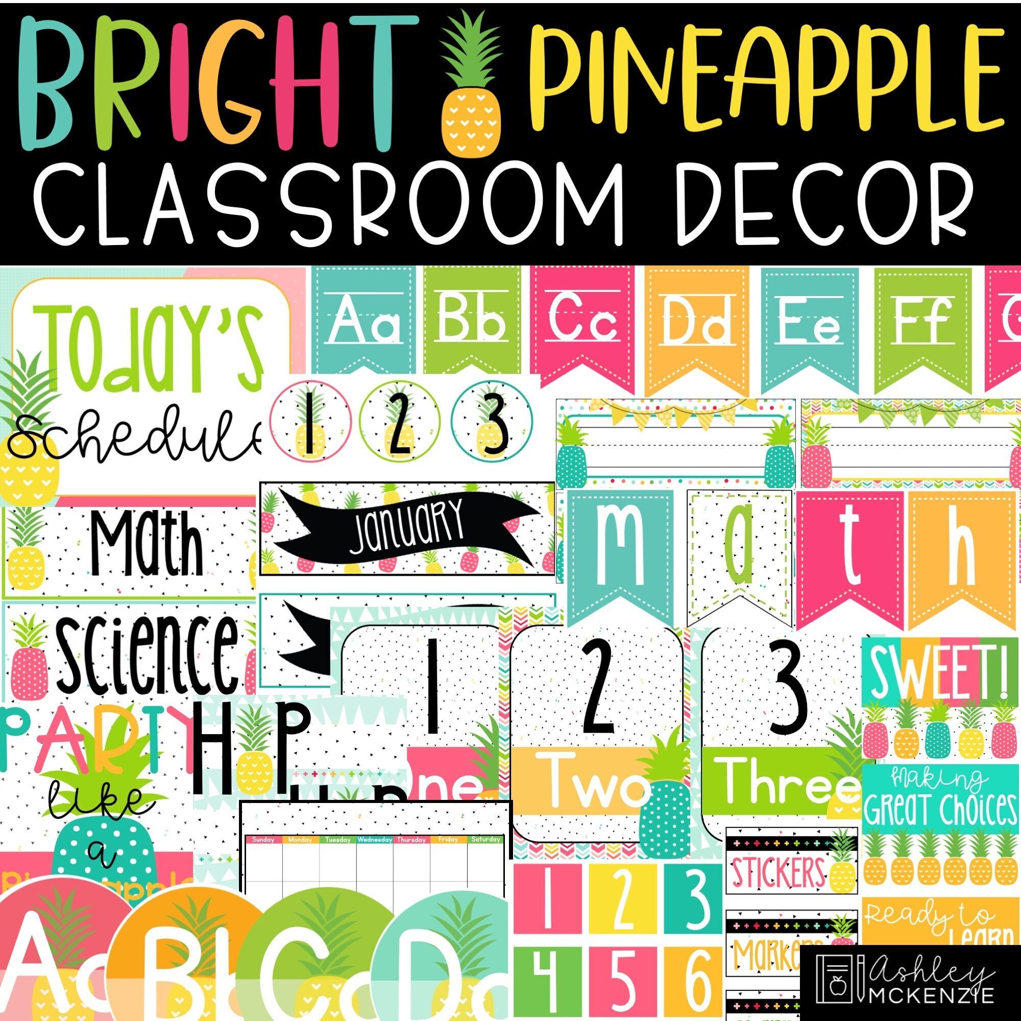 Bright Pineapple Classroom Decor Bundle, Easy and Modern Classroom ...