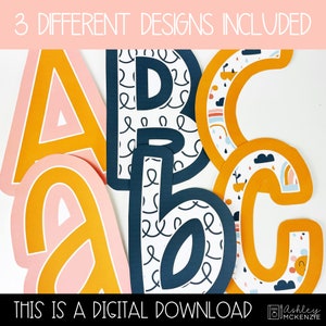 Boho Rainbow Classroom Decor, A-Z Bulletin Board Letters, Punctuation ...