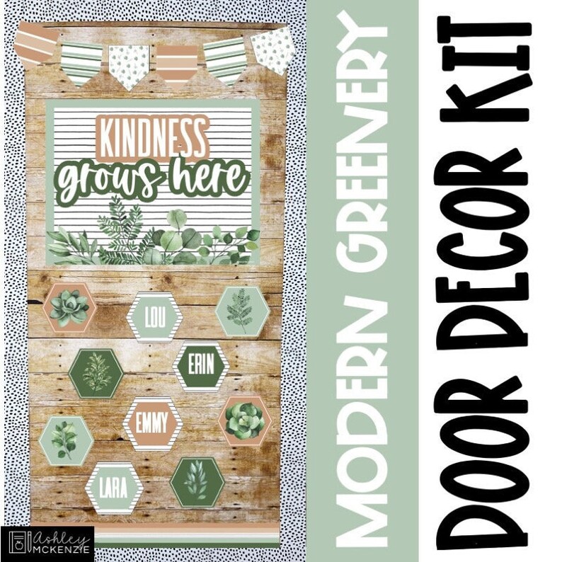Modern Greenery Classroom Door Decor Kit Back to School Easy - Etsy