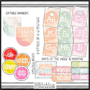 Marbled Pastel Themed Classroom Decor Bundle Editable Classroom Decor ...