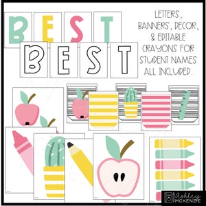 School Supplies Back to School Bulletin Board Bright Classroom Door ...