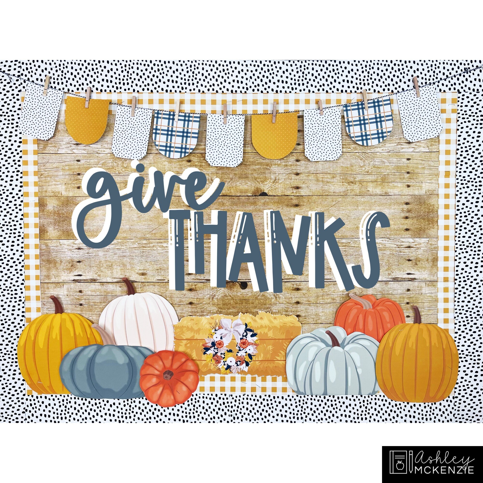 Thanksgiving Bulletin Board Plaid Decorations November Classroom Decor ...