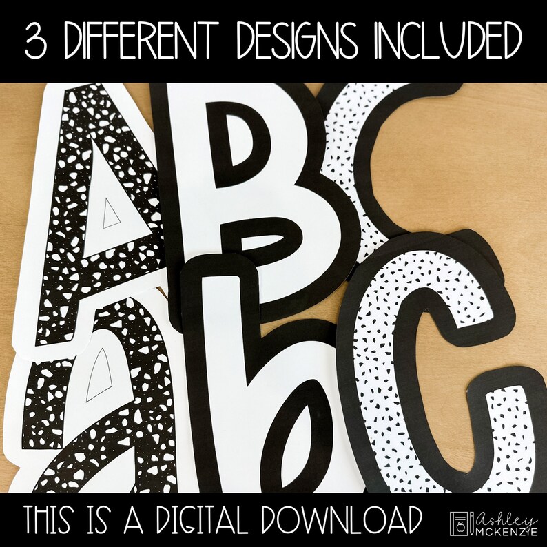 Black and White Classroom Decor Terrazzo Style A-Z Bulletin Board ...