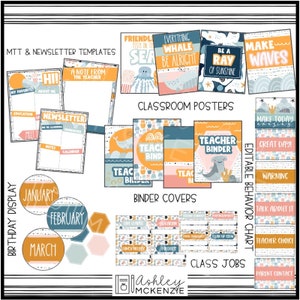 Boho Ocean Classroom Decor Bundle Modern Back to School Bulletin Board ...