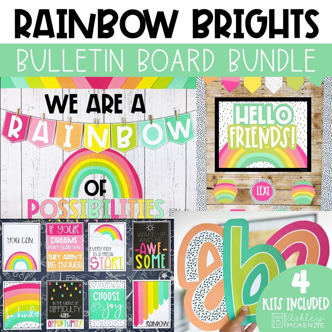Bright Rainbow Classroom Decor, Bulletin Board Kit, Classroom Posters ...