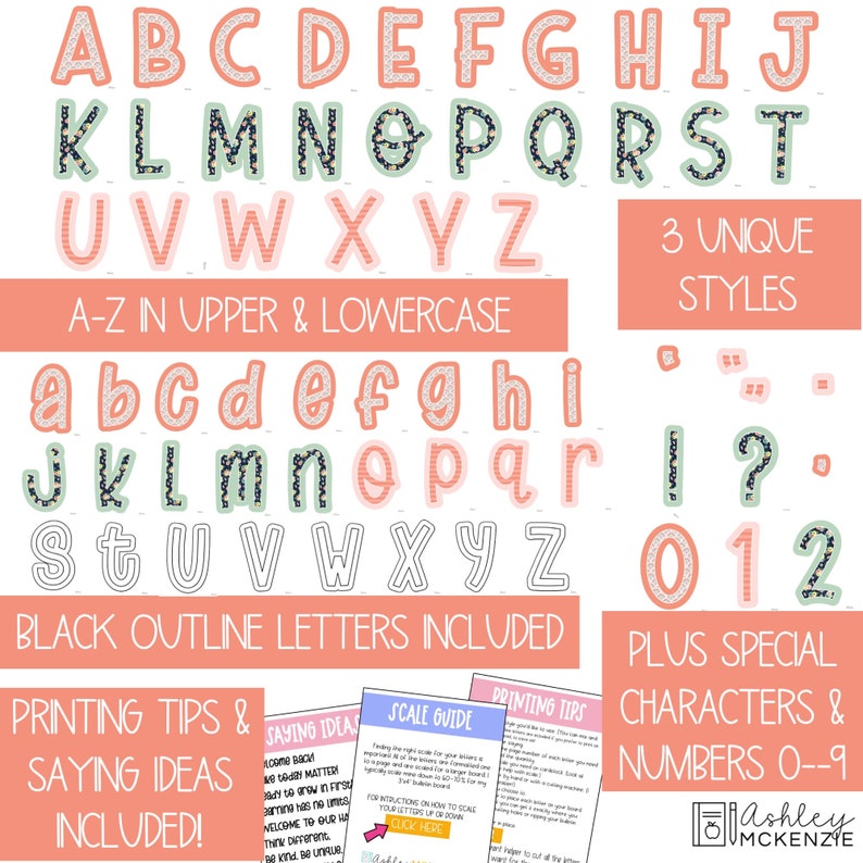 Boho Rainbow Flowers Classroom Decor, A-Z Bulletin Board Letters ...