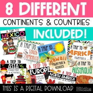 Continents and Countries Bundle, Powerpoint Lessons and Activities Pack ...