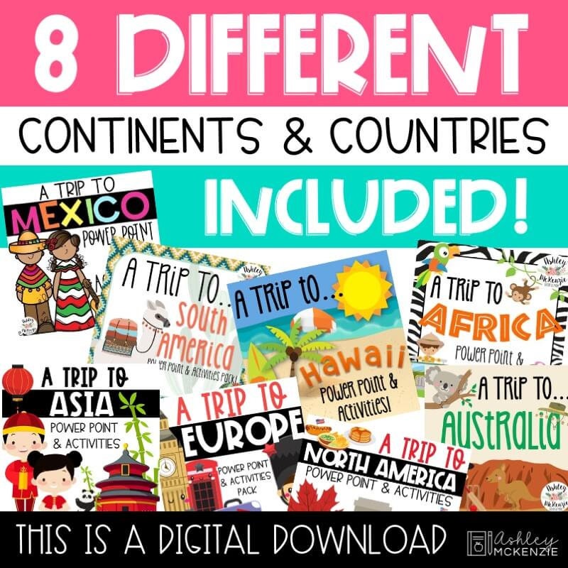 Continents and Countries Bundle, Powerpoint Lessons and Activities Pack ...