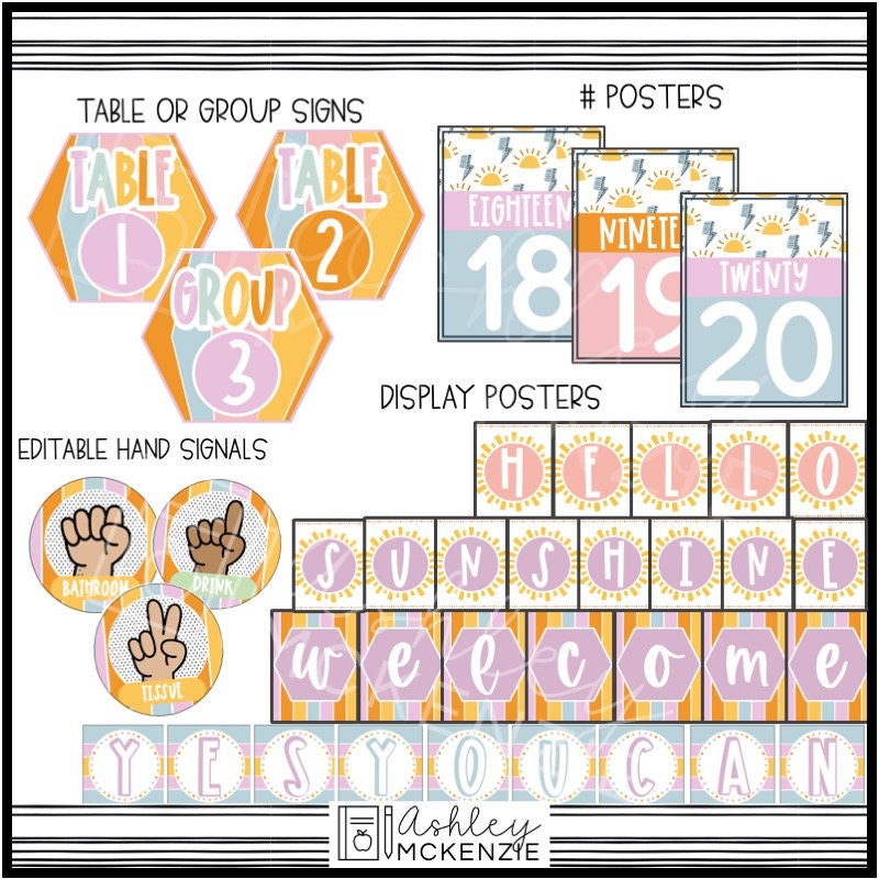 Sunshine Themed Classroom Decor Bundle Editable Calm Colors - Etsy ...