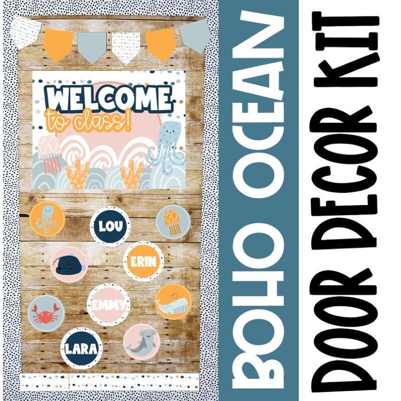 Boho Ocean Classroom Door Decor Kit, Back to School, Easy and Modern ...
