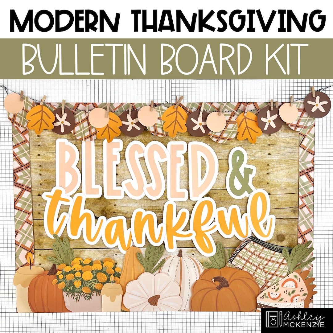 Modern Thanksgiving Bulletin Board Kit, November Theme, Easy Holiday ...