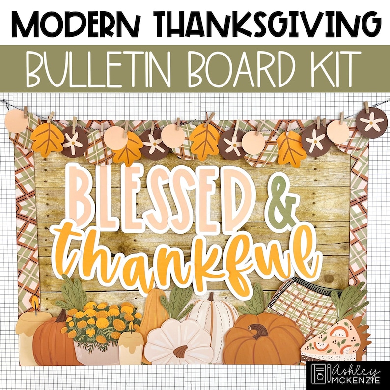 Modern Thanksgiving Bulletin Board Kit November Theme Easy - Etsy