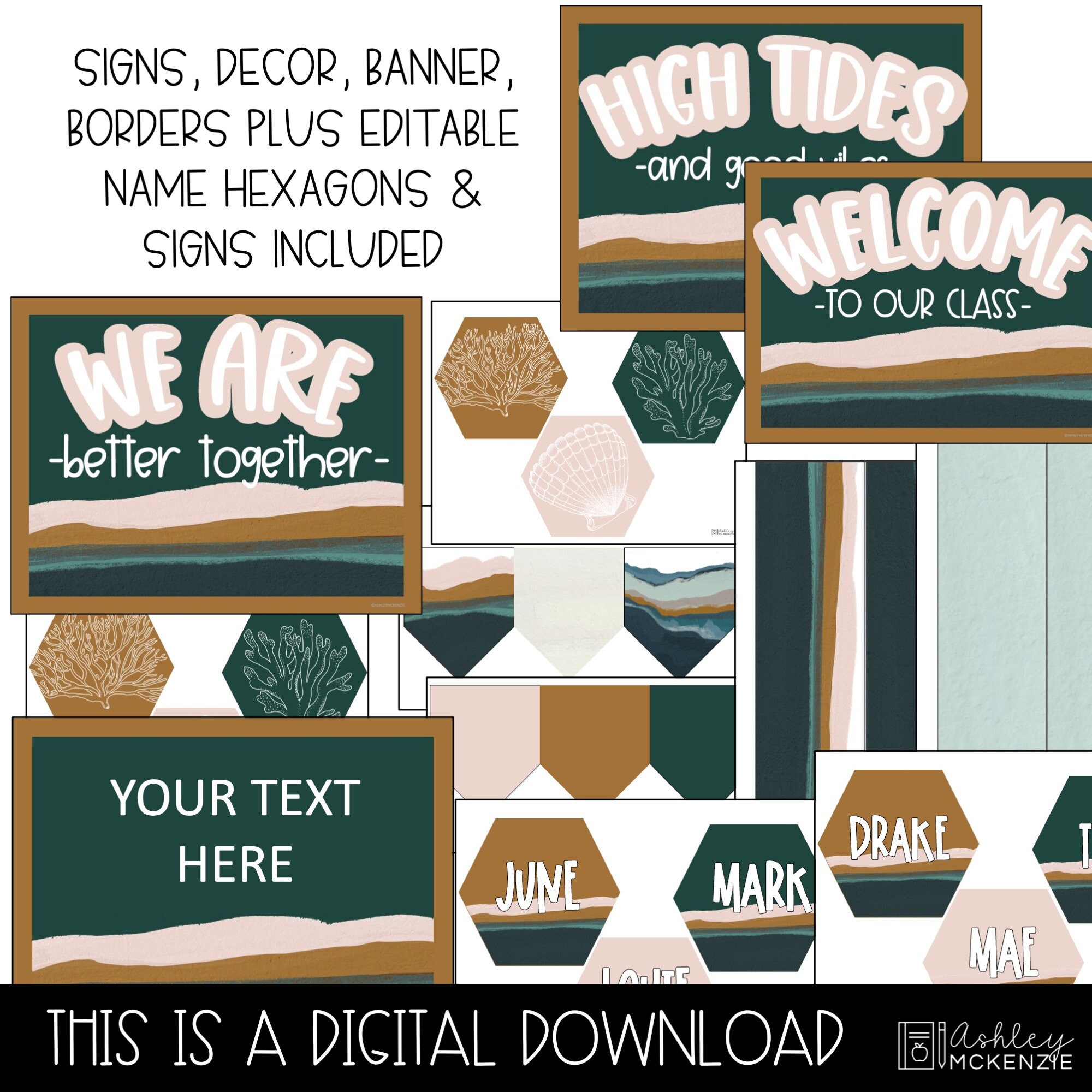 Modern Coastal Classroom Door Decor Kit, Back to School, Easy and ...