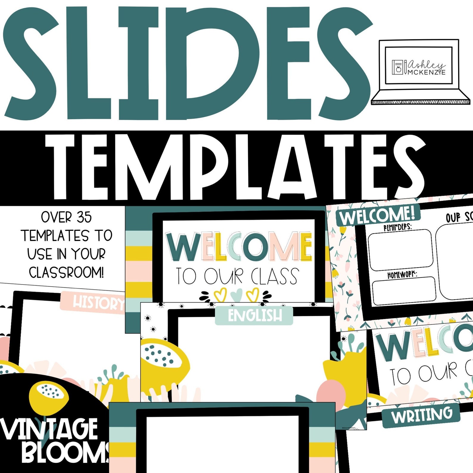 Vintage Blooms Google Slides and Powerpoint Templates, Digital ...