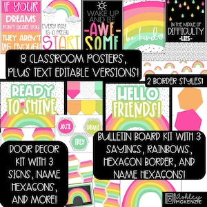 Bright Rainbow Classroom Decor, Bulletin Board Kit, Classroom Posters ...