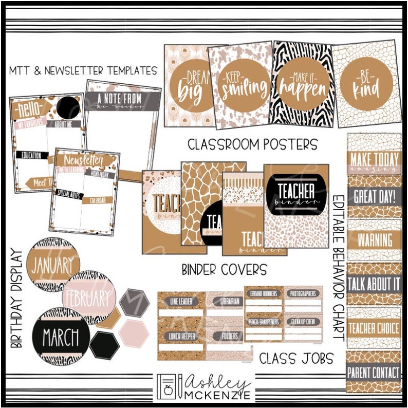 Boho Neutral Animal Print Classroom Decor Bundle Easy and - Etsy