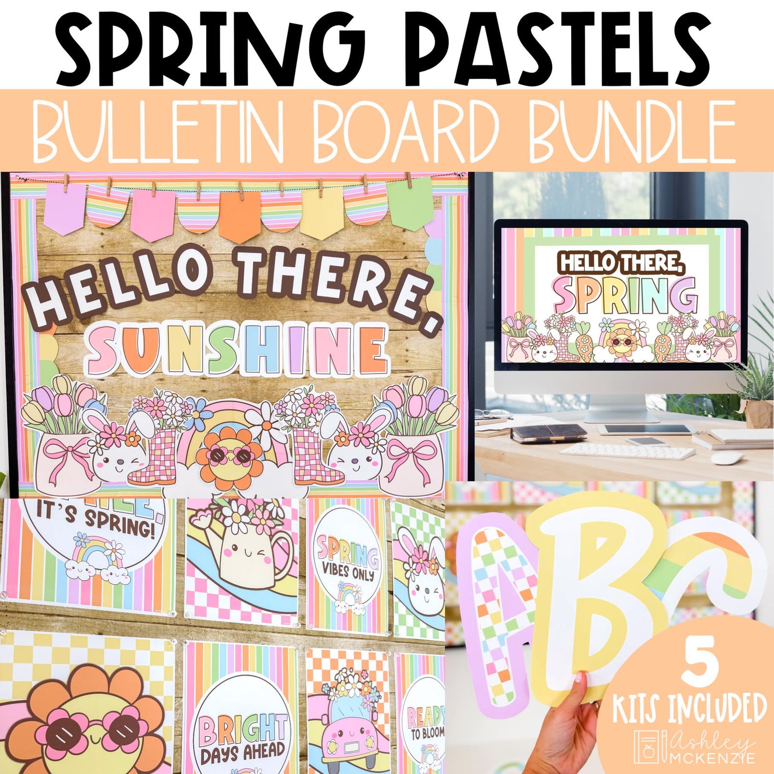 Pastel Spring Bulletin Board Bundle April Daily Slides Spring Posters ...