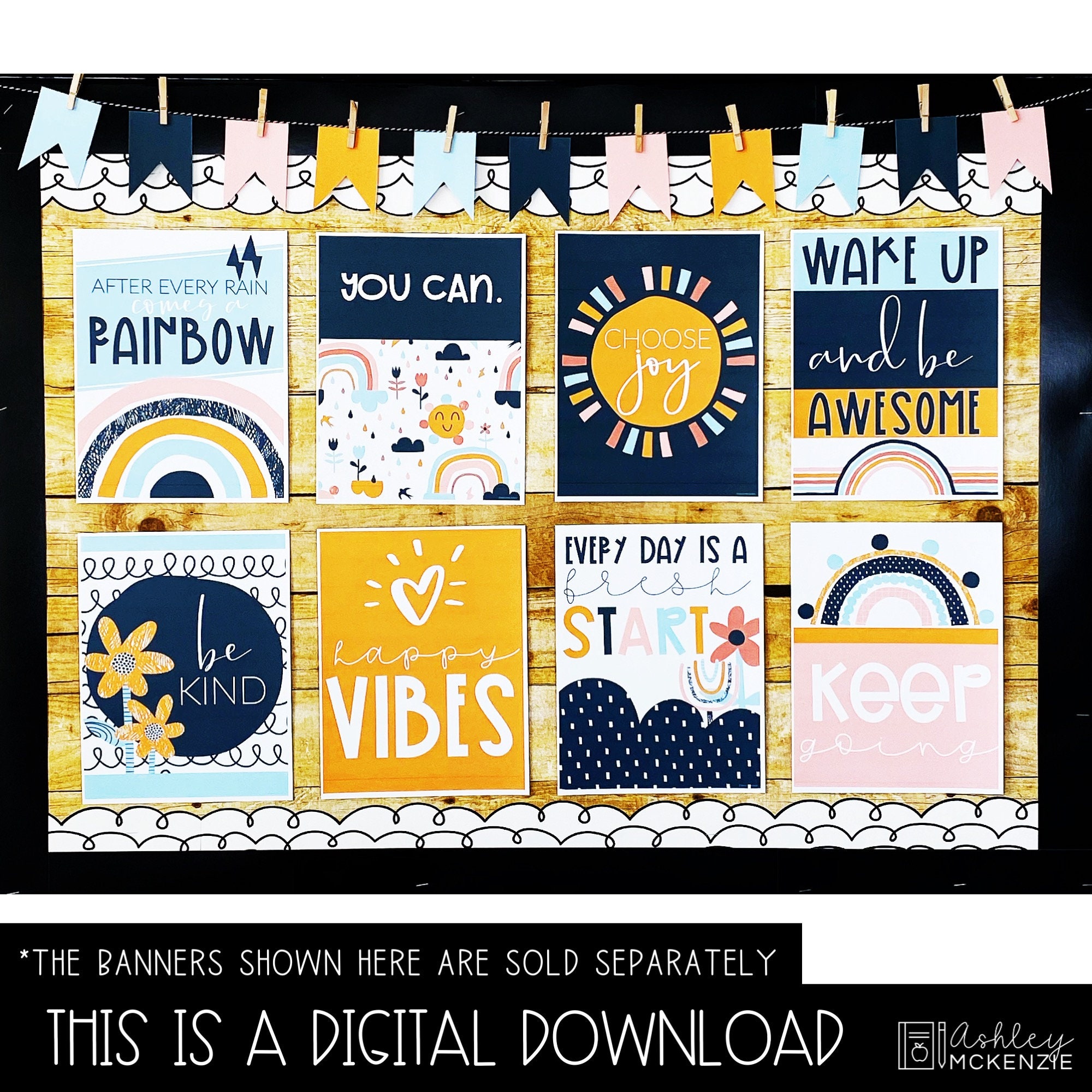 Boho Rainbow Classroom Posters, Easy and Modern Classroom Decorations ...