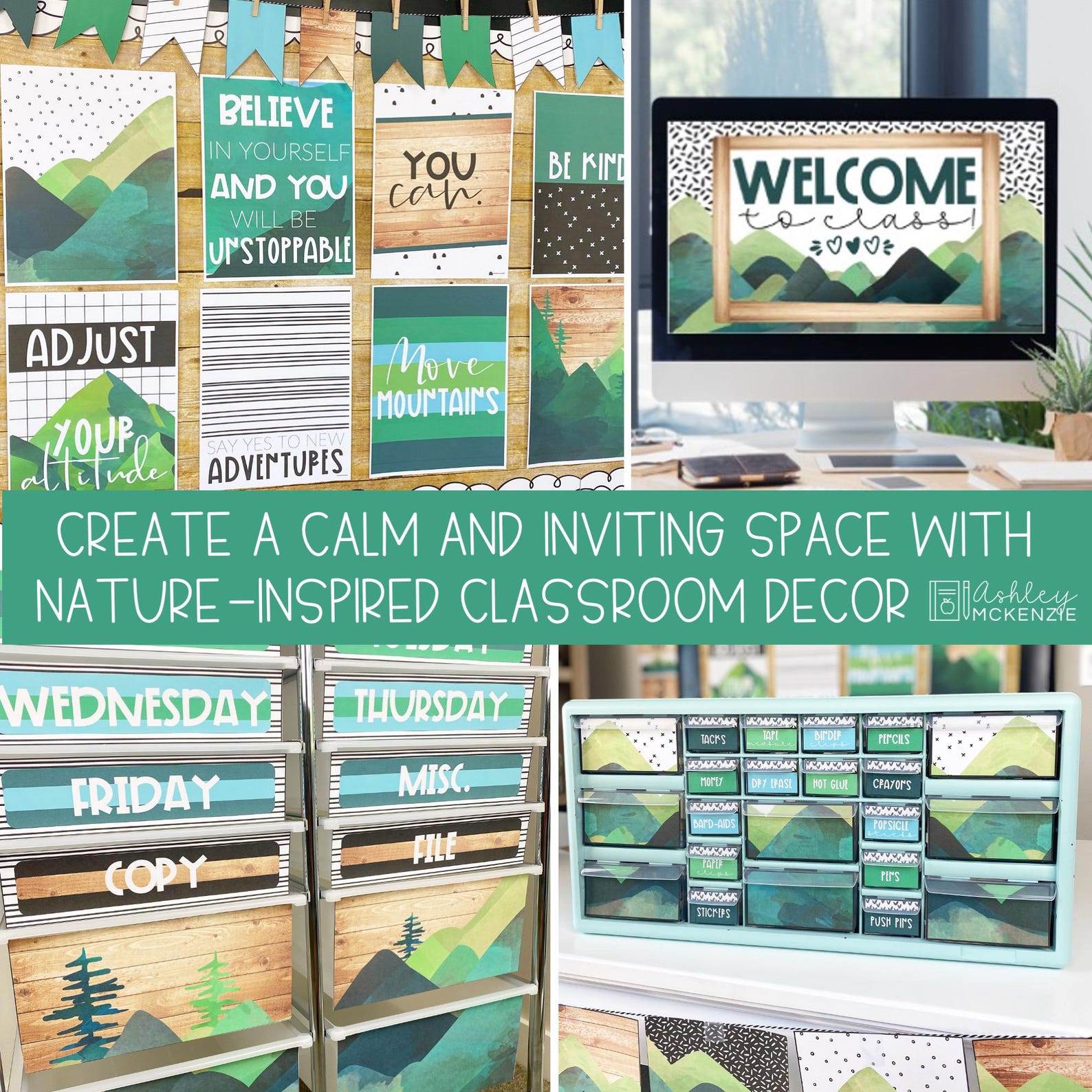 Scandi Mountains Classroom Decor Bundle Modern Back to School Bulletin ...