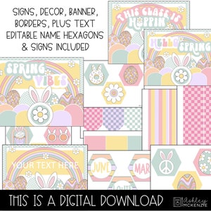 Retro Spring Classroom Door Decor Kit, Pastel Spring Decorations, Easy ...