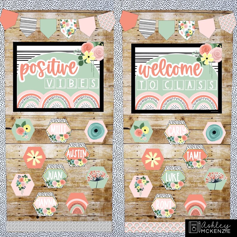 Boho Rainbow Flowers Classroom Door Decor Kit Back to School - Etsy