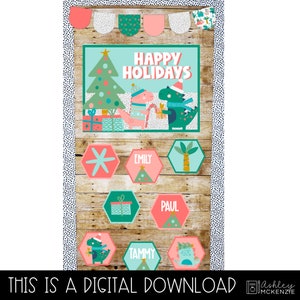 Christmas Dinosaur Theme Classroom Door Decor Kit, Easy Holiday ...