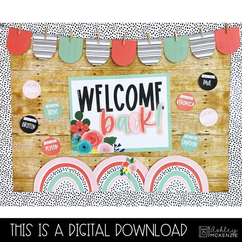 Boho Rainbow Flowers Classroom Decor Bulletin Board Kit - Etsy