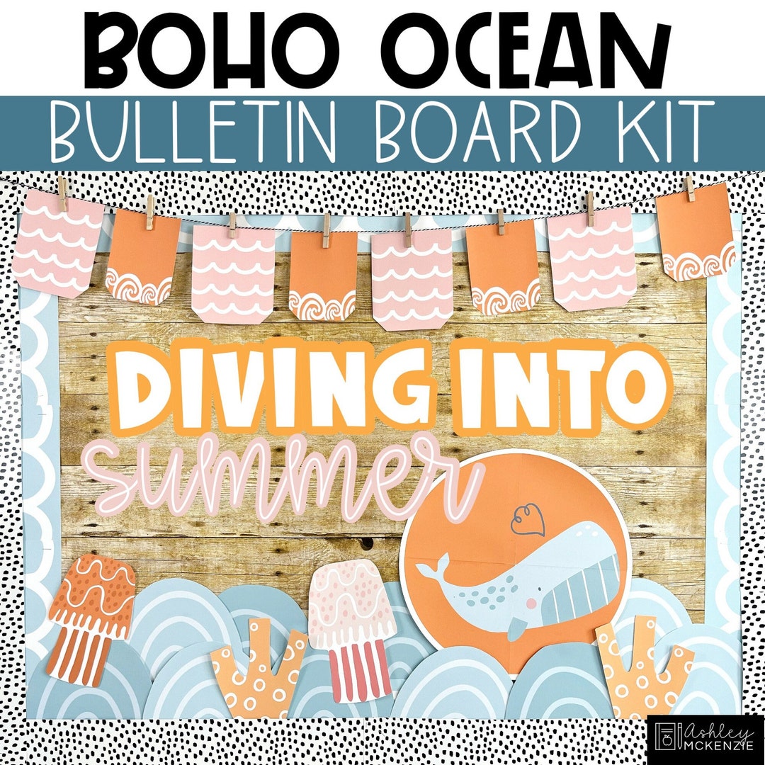 Boho Ocean Back to School and End of Year Bulletin Board Kit, Easy and ...