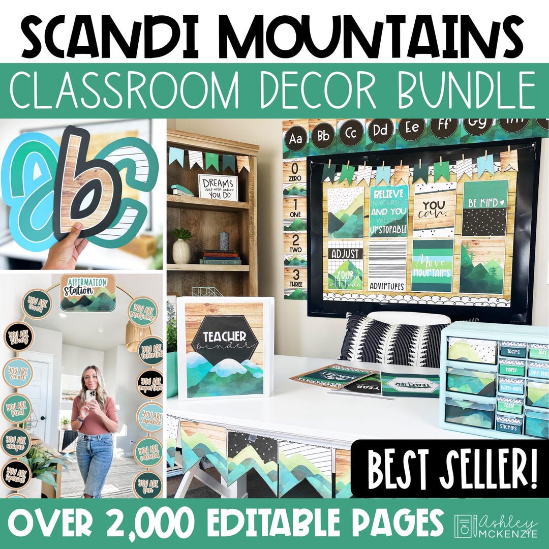 Scandi Mountains Classroom Decor Bundle Modern Back to School Bulletin ...