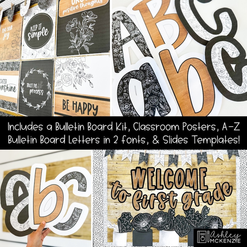 Black and White Floral Back to School Classroom Decor, Bulletin Board ...