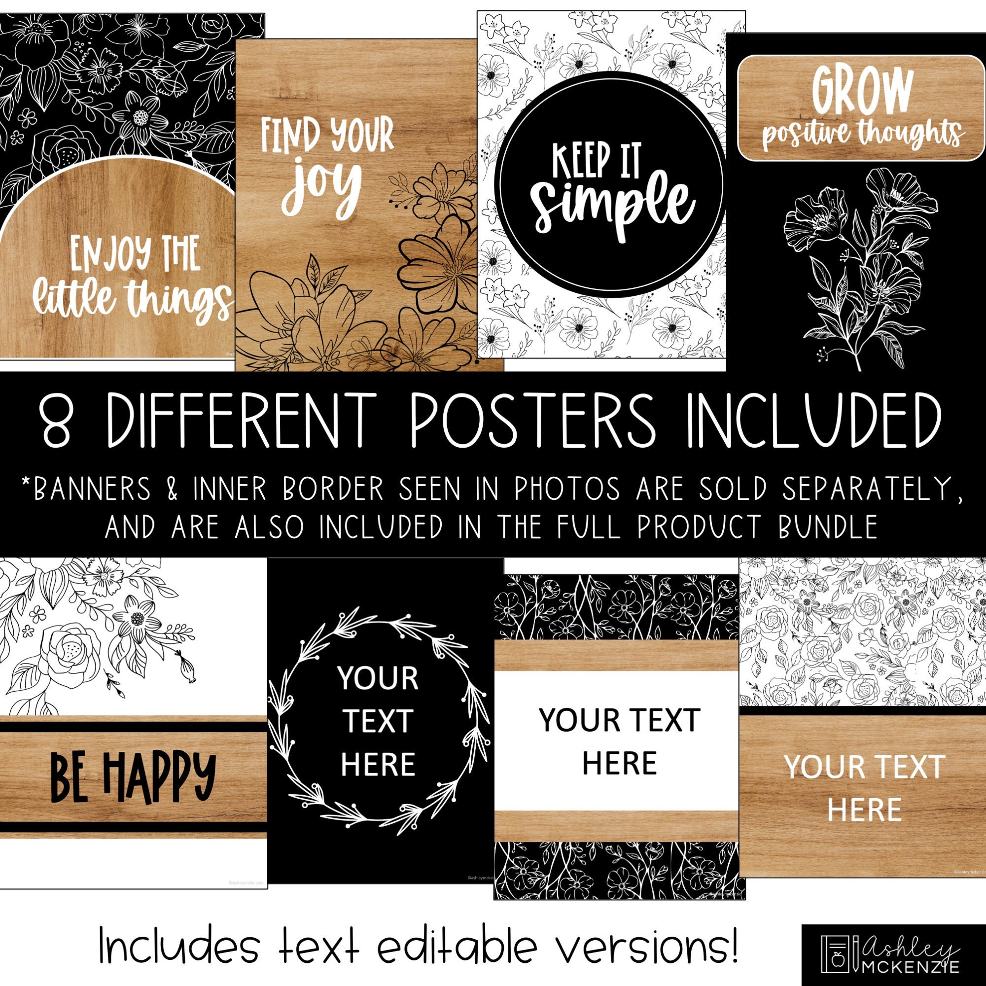Black and White Floral Classroom Posters, Easy and Modern Classroom ...