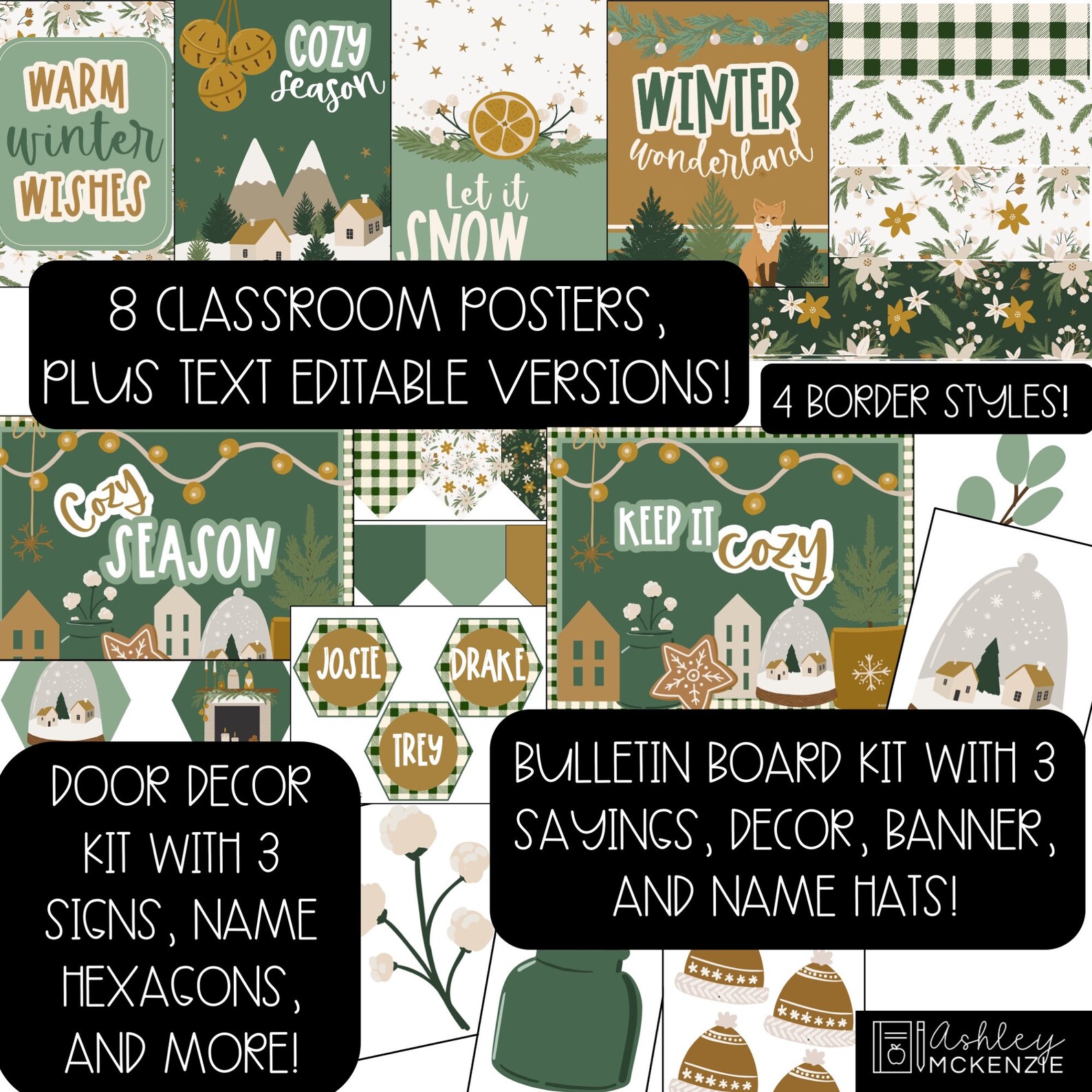 Modern Winter Bulletin Board Bundle Cozy Winter Posters December Door ...