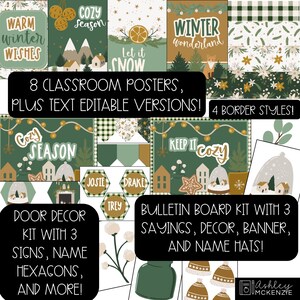 Modern Winter Bulletin Board Bundle Cozy Winter Posters December Door ...